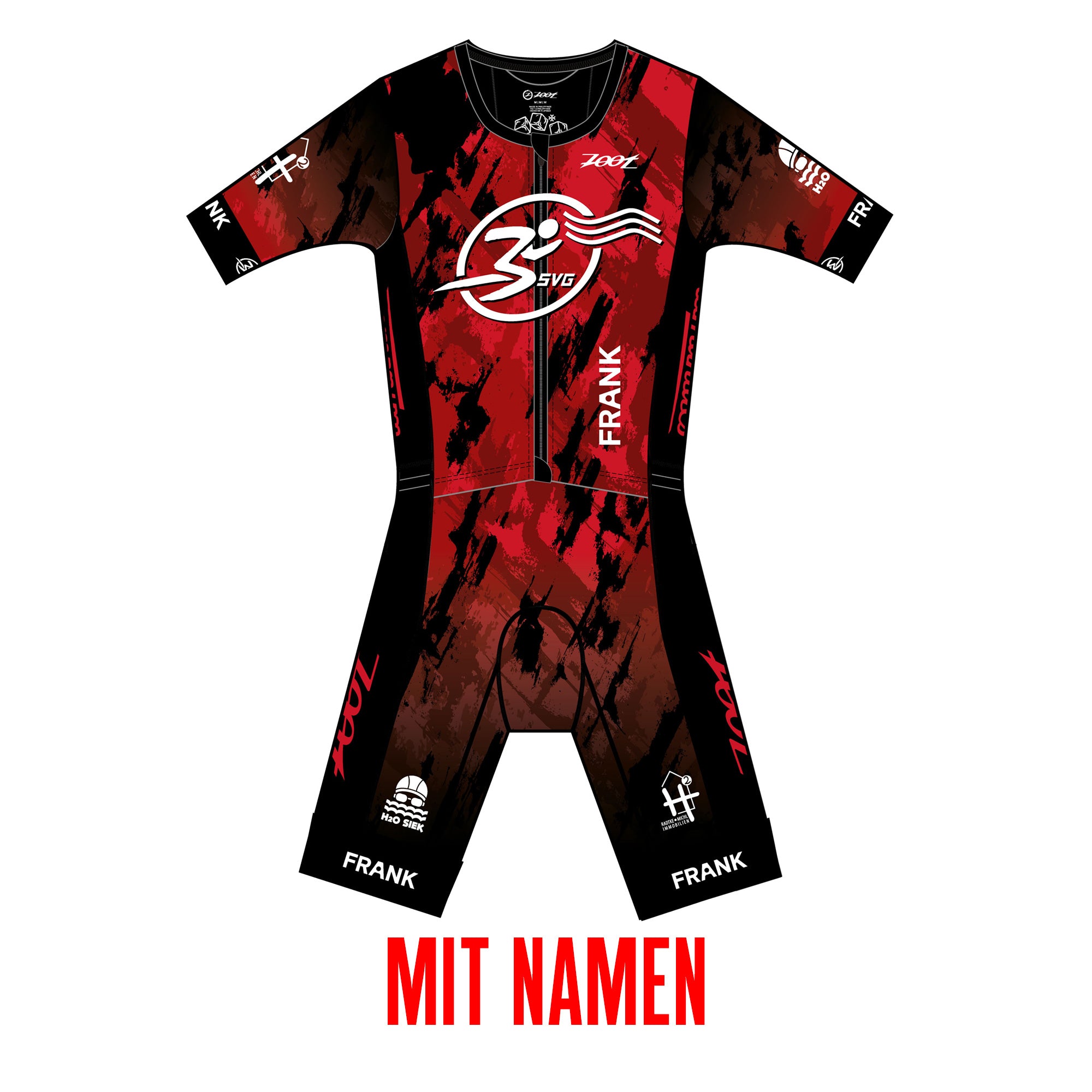 Mens LTD Triathlon Aero Full Zip Racesuit - 3 Maniacs - Mit Namen